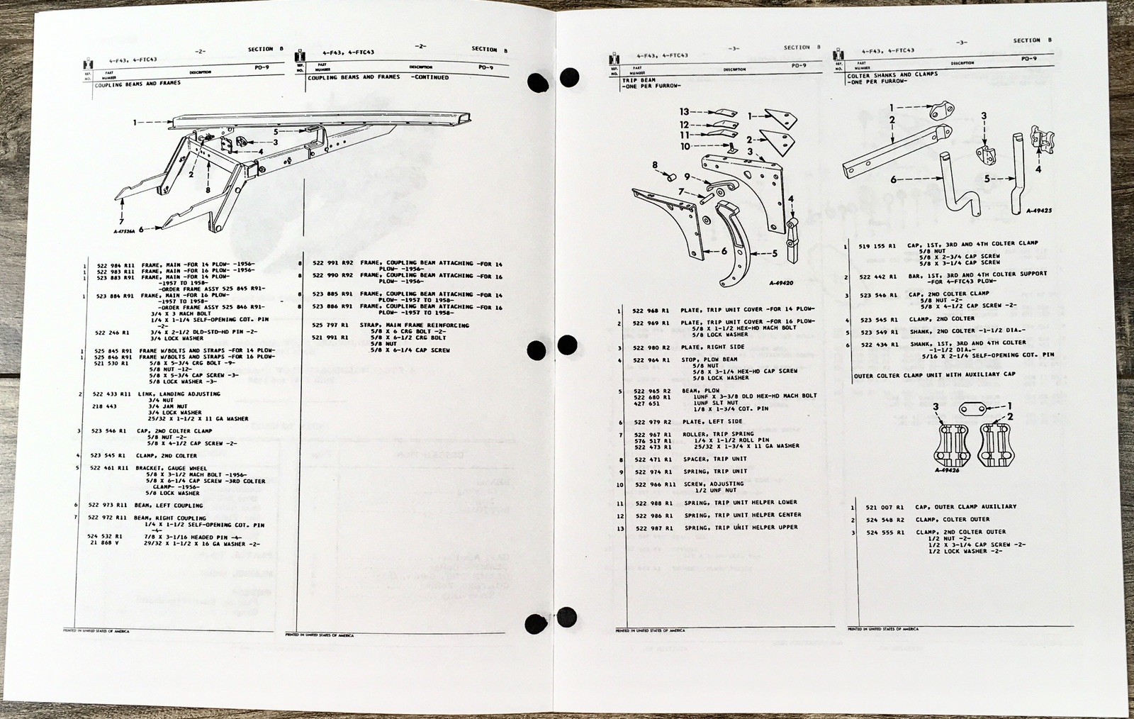 Farmall International 4-F43 4-FTC43 Moldboard Plow Parts Manual Catalog ...