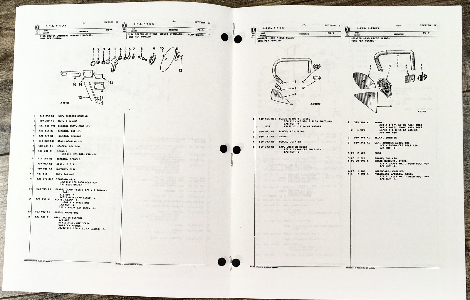 Farmall International 4-F43 4-FTC43 Moldboard Plow Parts Manual Catalog ...