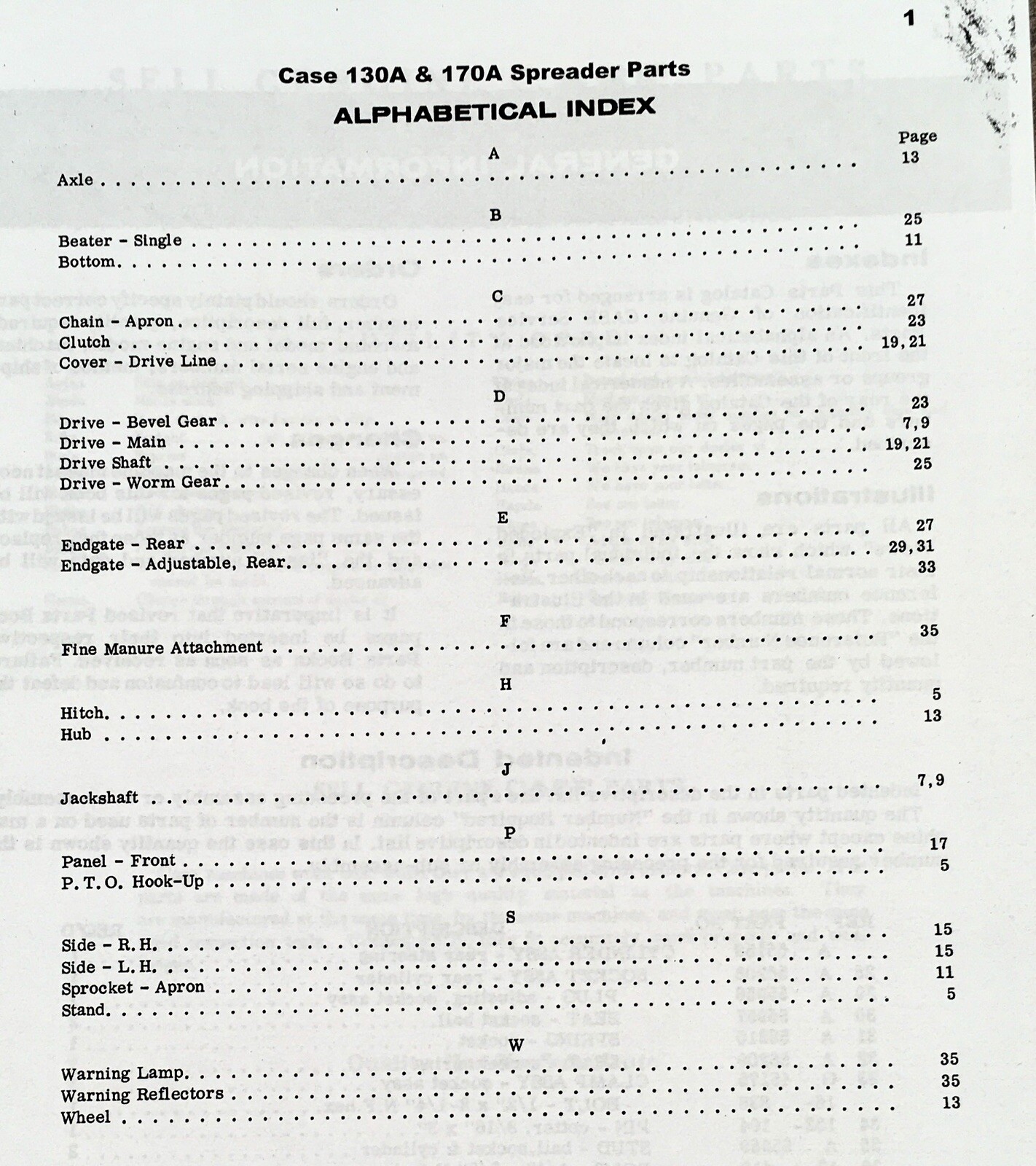 Case 130A 170A Single Beater Spreaders Parts Manual Catalog Book Assembly